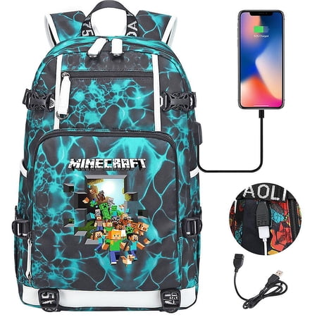Minecraft Backpack USB Portable Waterproof Teen School Backpack ...