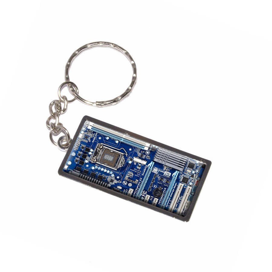 Blue Computer Motherboard Processor Cpu Memory Keychain Key Chain Ring ...