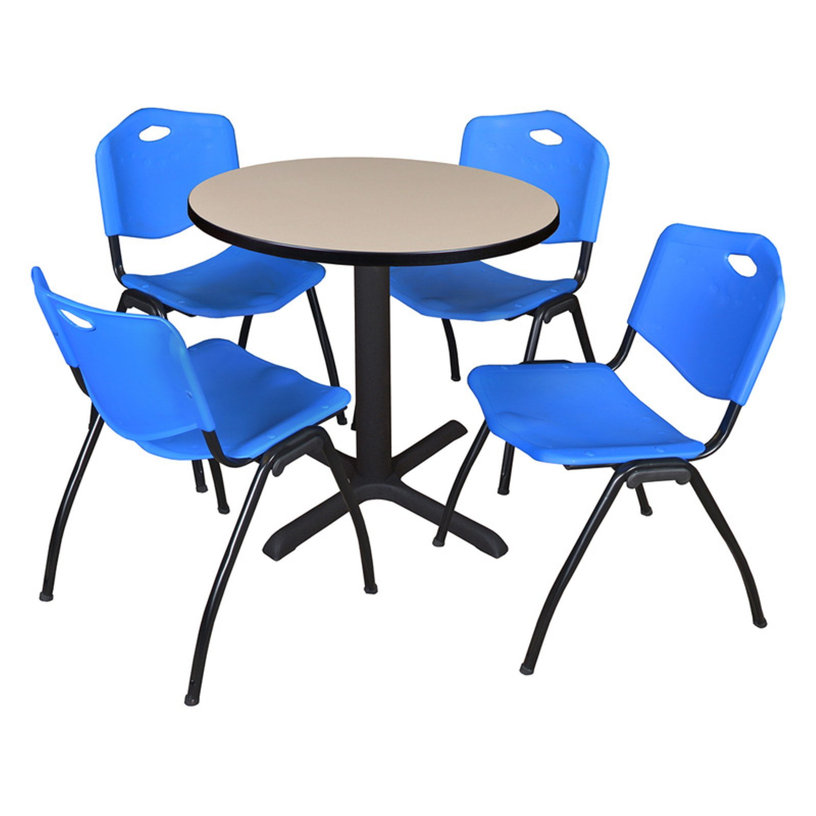 Cain 42" Beige Round Breakroom Table and 4 'M' Stack Chairs, Multiple ...