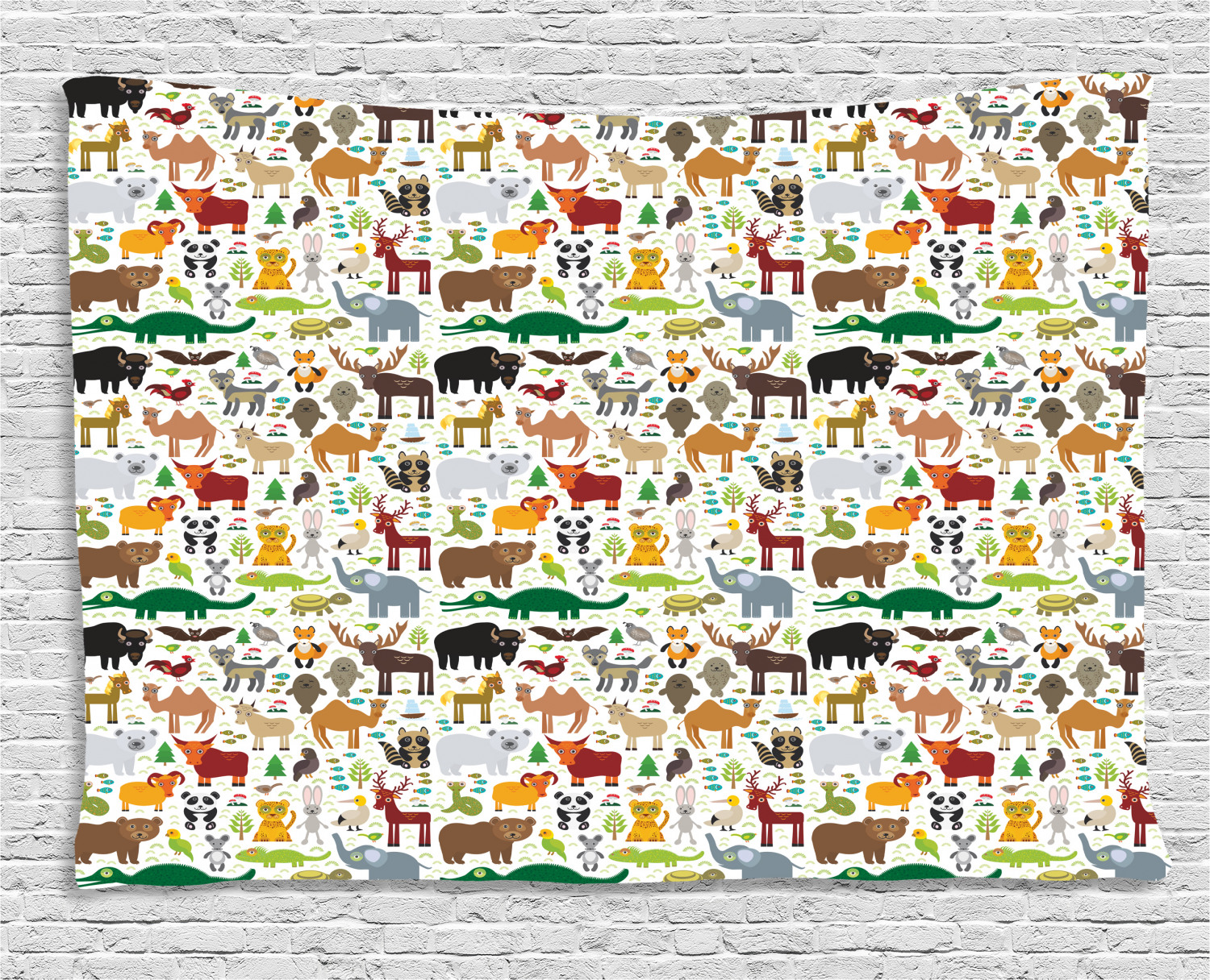 Animals Tapestry, Repeating Pattern of Animals Leopard Elephant Bison ...