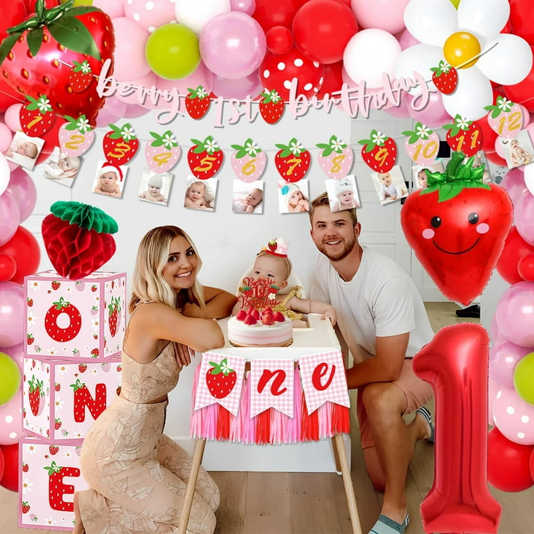 Strawberry Balloon Arch Berry First Birthday Decorations Set ...