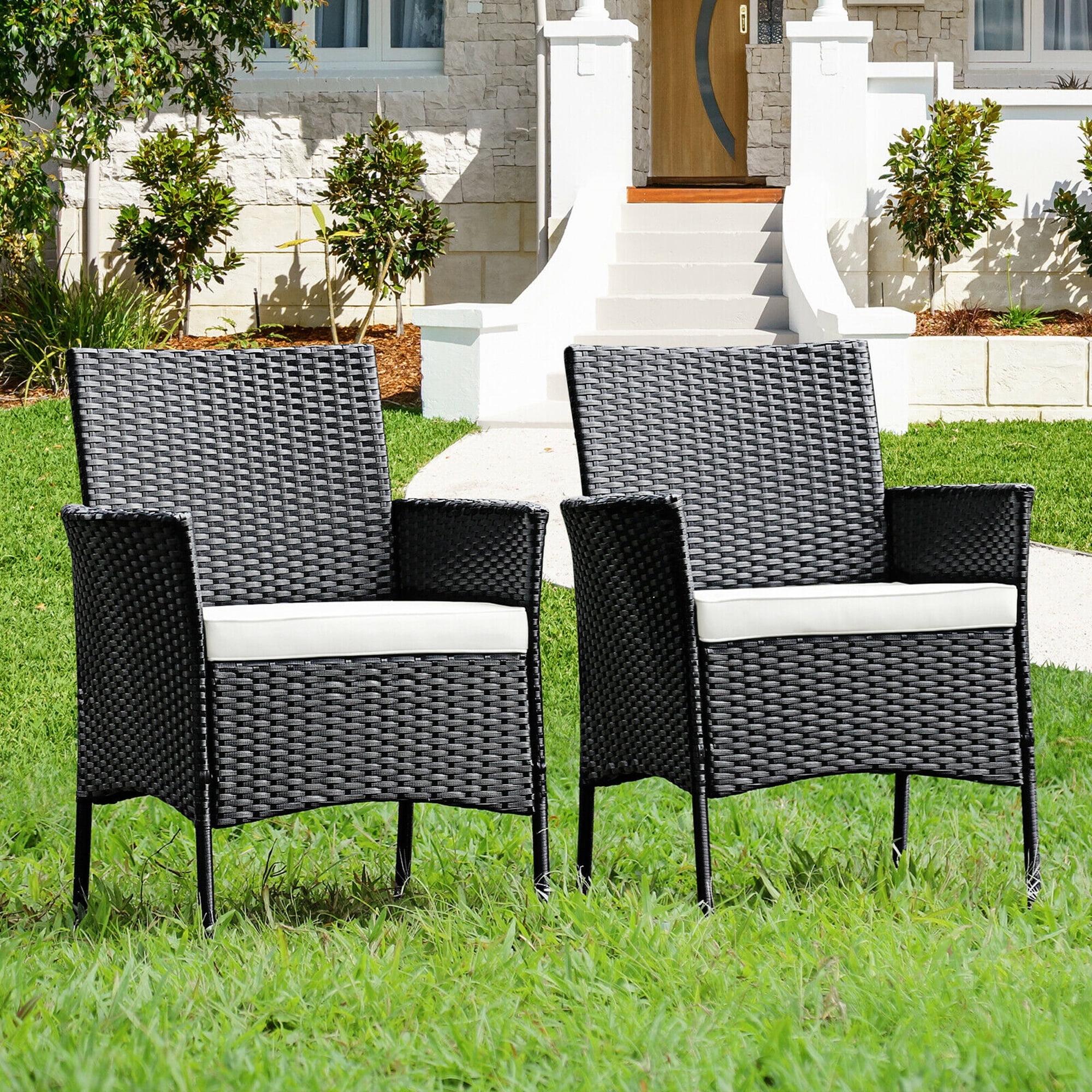 Click here for Gymax 2pcs Patio Rattan Arm Dining Chair Cushioned... prices