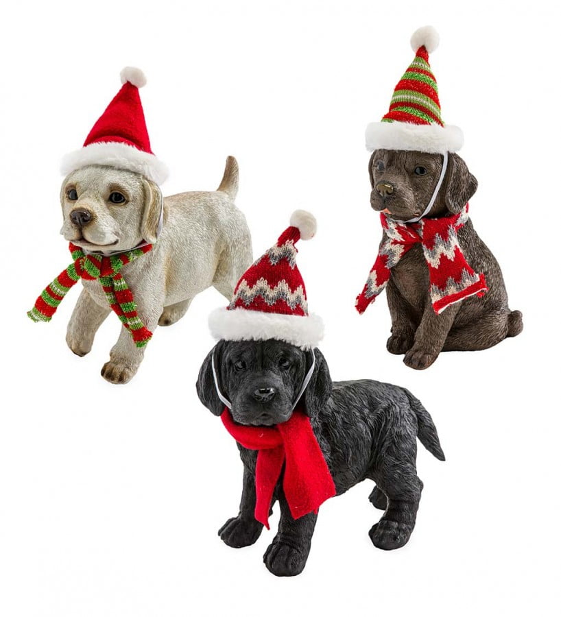 Holiday Labrador Puppy Statues with Hats and Scarves, Set of 3 ...