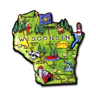 Wisconsin State Artwood Jumbo Fridge Magnet Large Refrigerator Travel ...