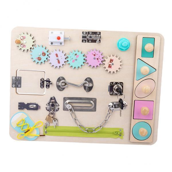 TISHITA 2X Wooden Busy Board Zipper Button Dressing Life Motor Basic ...