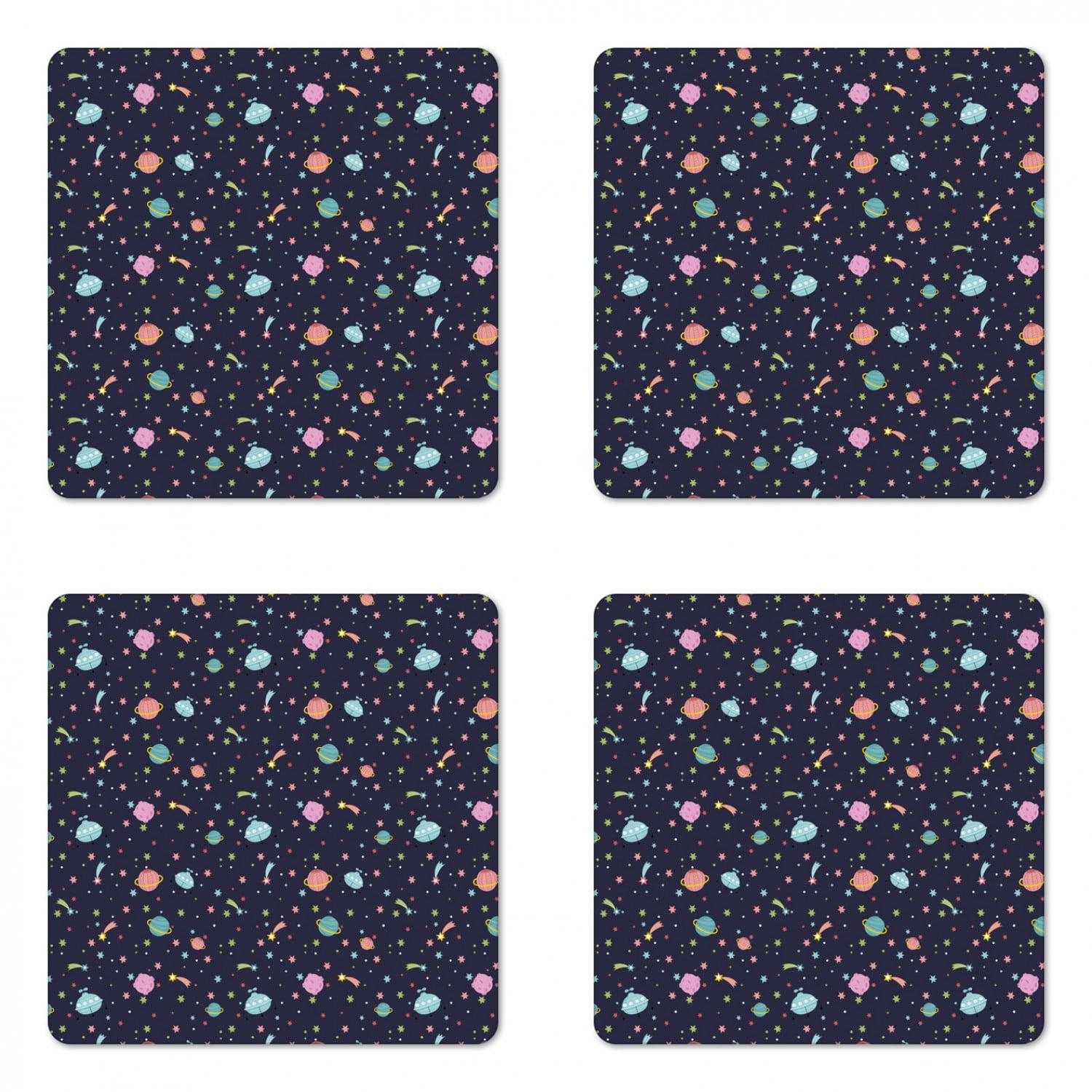 Space Coaster Set of 4, Alien Planets with Shooting Stars and Polka ...