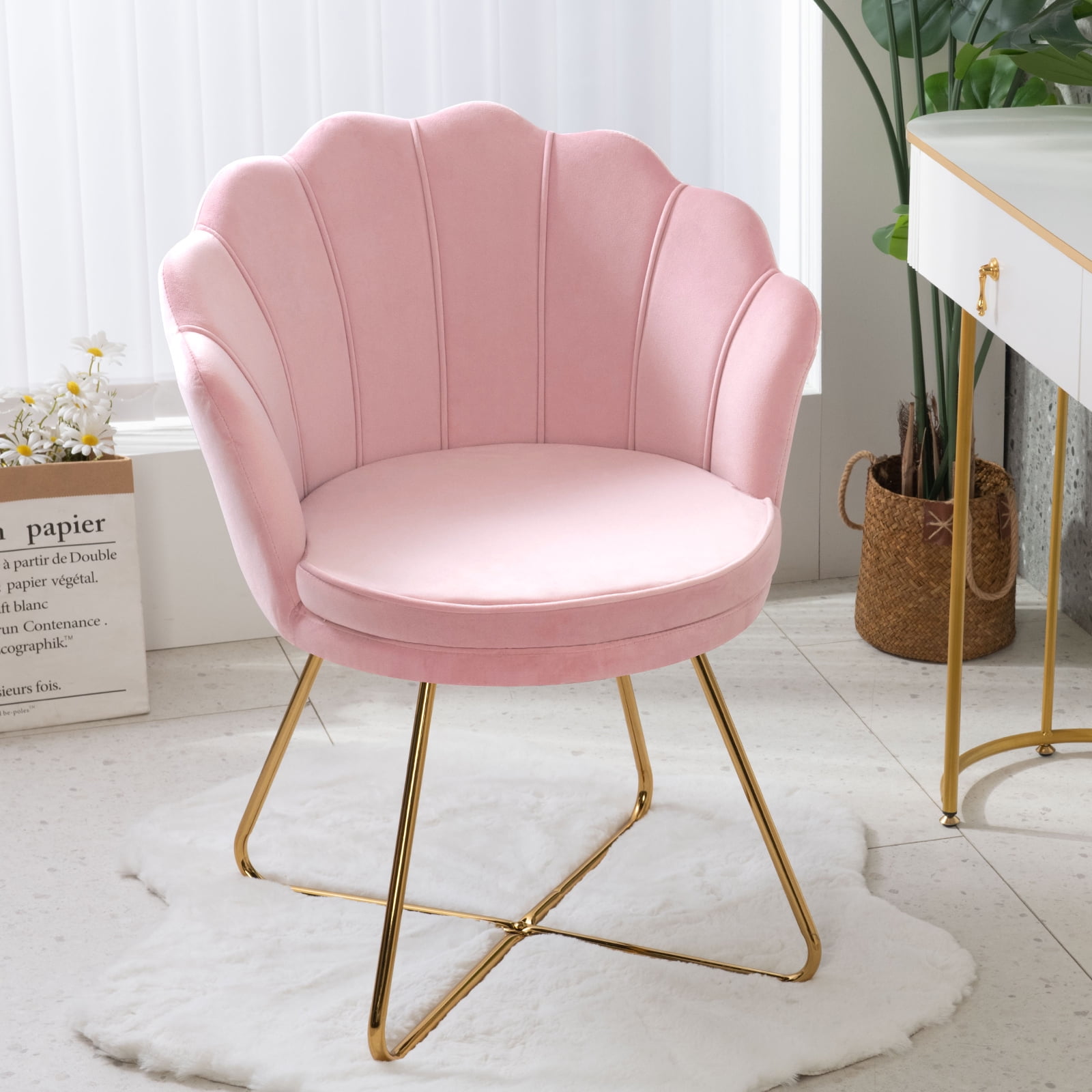 Furniliving Modern Velvet Armless Accent Chair Upholstered Barrl Vanity ...