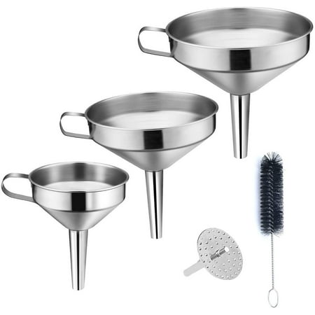 Kitchen Funnel, 3 Piece Stainless Steel Funnels Set with Handle Design and Removable Strainer ...