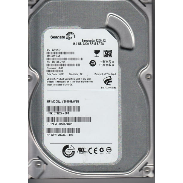 ST3160318AS, 9VY, TK, PN 9SL13A-780, FW HPG0, Seagate 160GB SATA 3.5 ...
