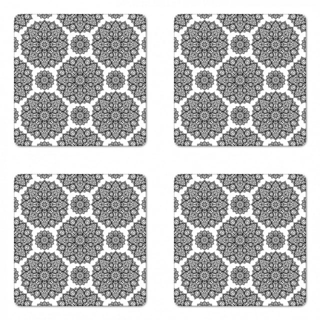 Mandala Coaster Set of 4, Symmetrical Oriental Mandala Pattern Lace ...