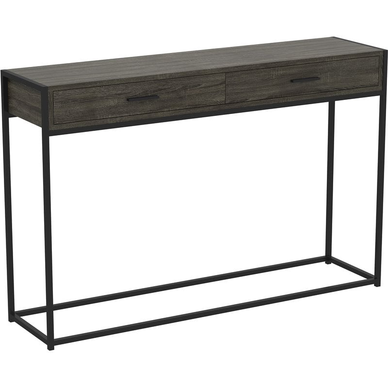 Pemberly Row 48"L 2-Drawers Black Metal Console Table in Dark Gray Wood ...