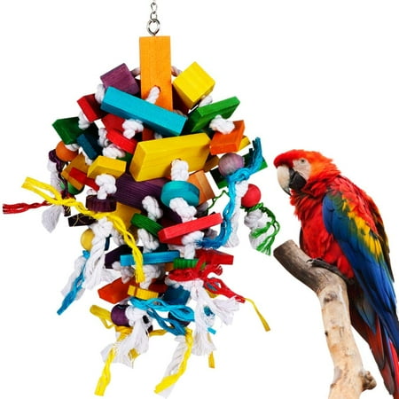 Parrot Chew Toy Bird Chewing Toy with Multicolor Wooden Blocks Birdcage ...