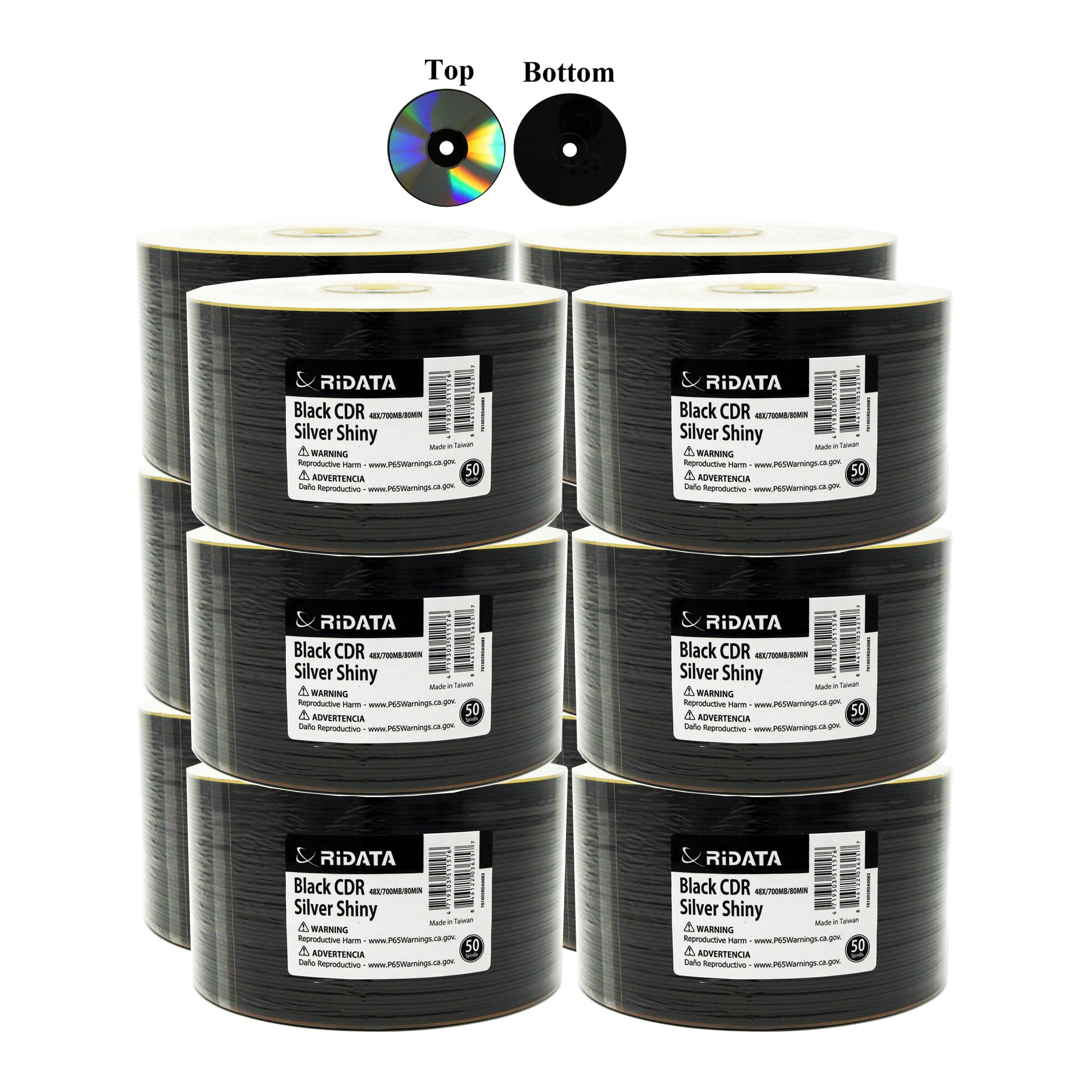 600 Pack Ridata Black CD-R 48X 700MB 80M Shiny Silver Thermal Surface ...