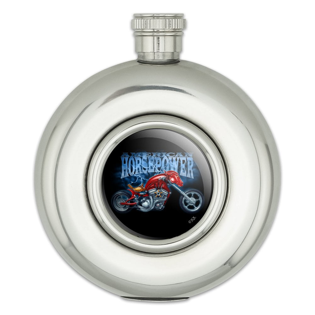 American Horsepower Biker Motorcycle Chopper Round Stainless Steel 5oz ...