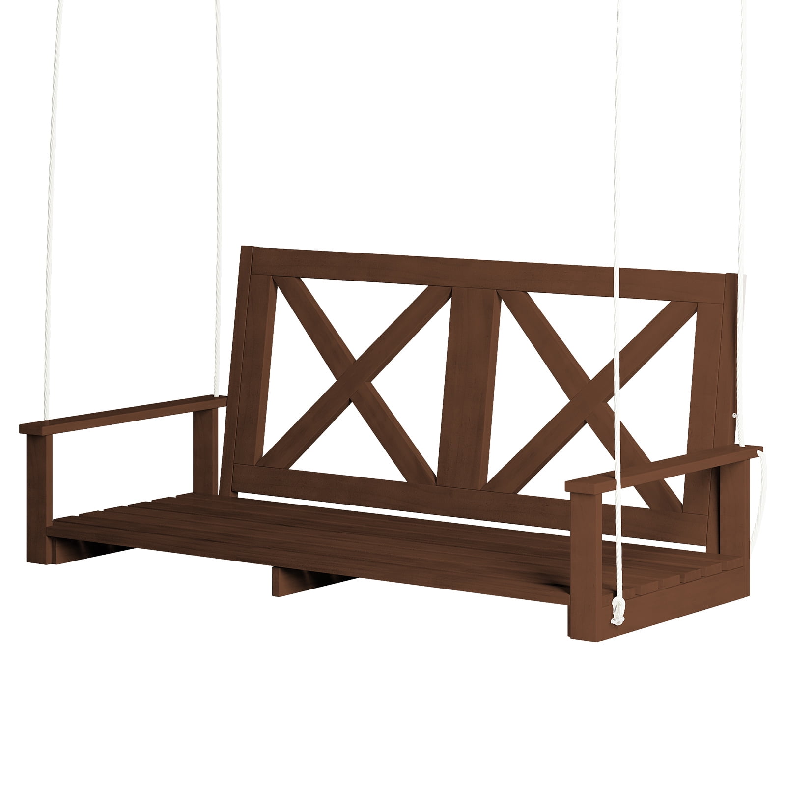 MUZZ 3-Seater Outdoor Wood Swing, Garden Swings For Adults with Curved ...