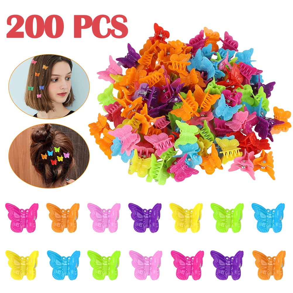 Dsseng 200 Pieces Assorted Color Butterfly Hair Clips, Beautiful Mini ...