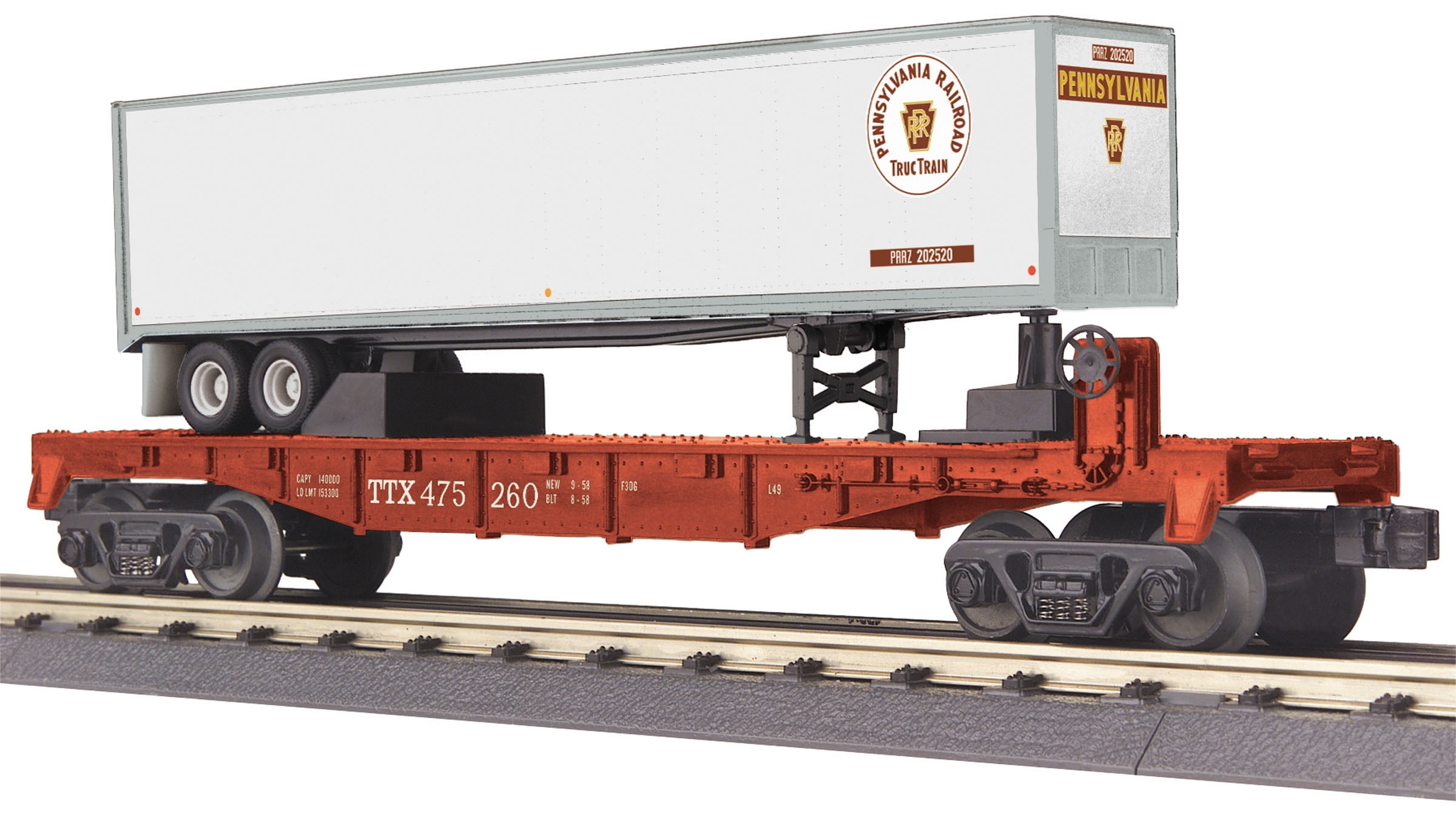MTH 30-76610 O Trailer-Train TTX Flatcar w/ 40' Trailer - 3-Rail ...