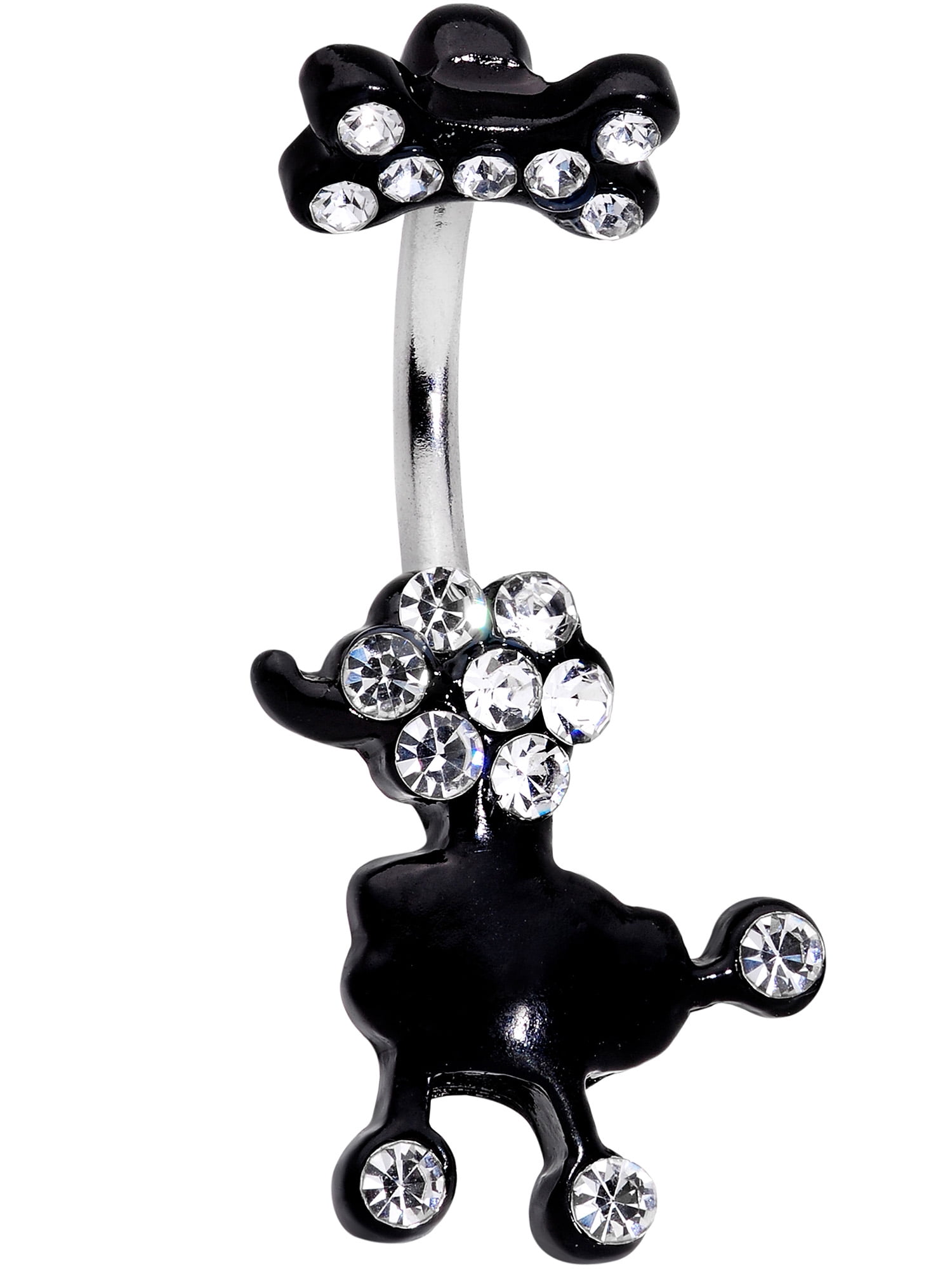Body Candy 14G Steel Navel Ring Piercing Clear Accent Black Dog Bone ...