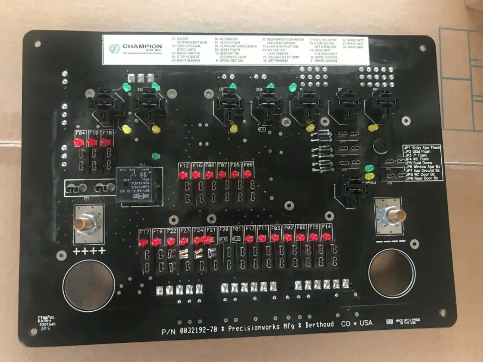 BUS MAIN BOARD ELECTRIC CENTER EP3 (AS SHOWN) RECISIONWORKS MFD ...