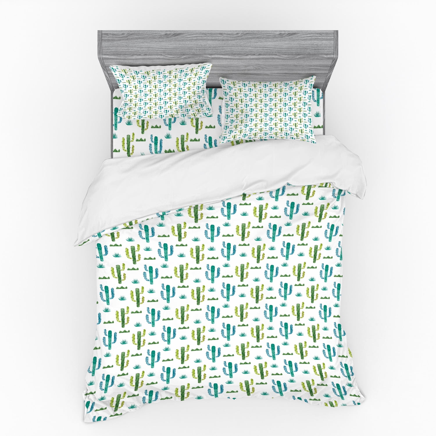 Cactus Duvet Cover Set, Watercolor Style Botanical Pattern with Prickle ...