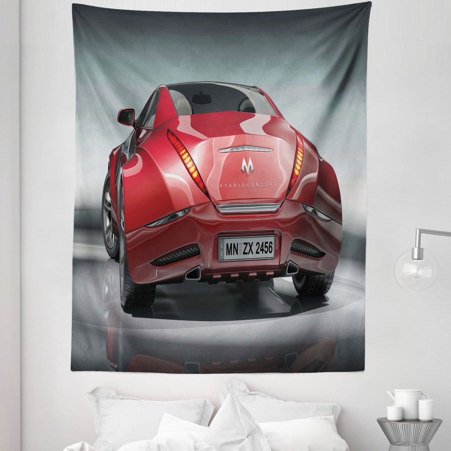 Cars Tapestry, Red Sports Car Concept Design Realistic Powerful Engine ...
