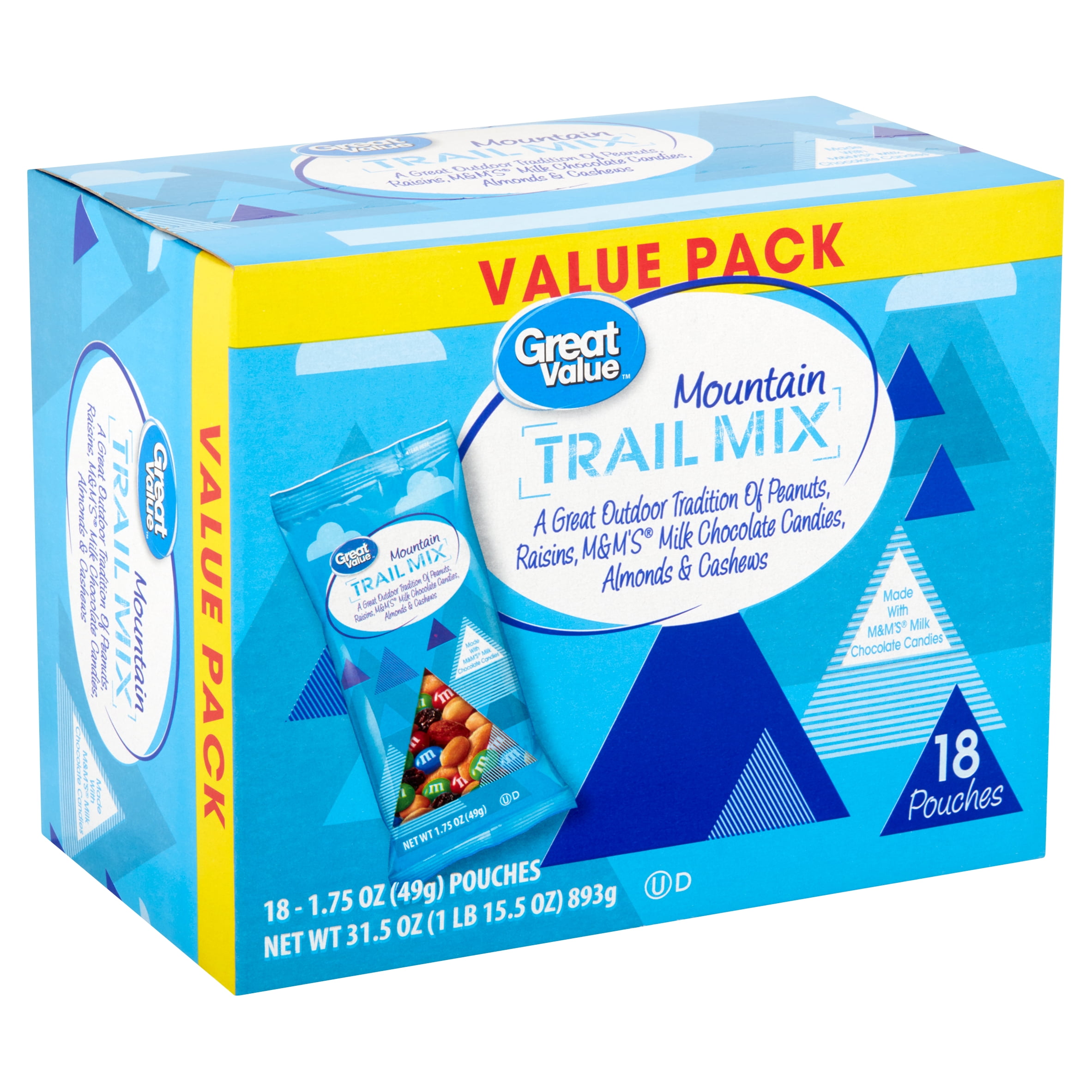Great Value Mountain Trail Mix Value Pack, 1.75 oz, 18 Count - Walmart ...