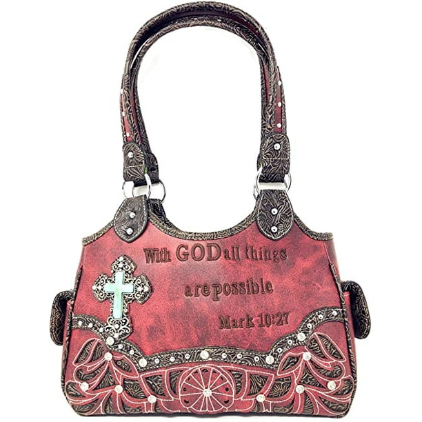 Western Embroidery Scripture Women Rhinestone Cross Bible Verse Handbag ...