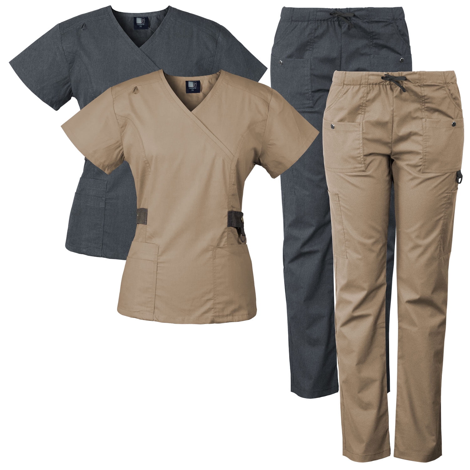 2-PACK Medgear 12-Pocket Women's Scrub Set with Silver Snap Detail ...