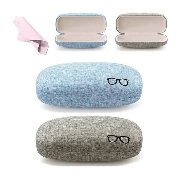 2 Pack Hard Shell Eyeglasses Case Protective Linen Case Fabrics Large ...