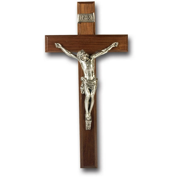 Large Catholic Genuine Walnut Wood Wall Crucifix, 12", for Home, Office ...