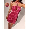 Burgundy Wave Print Halter Backless A-Line Mini Dress With Metal Snake ...