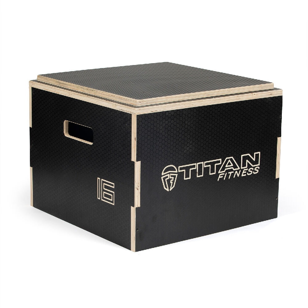Titan Fitness 16in Anti-Slip Stackable Wooden Plyometric Box, Pro-Duty ...
