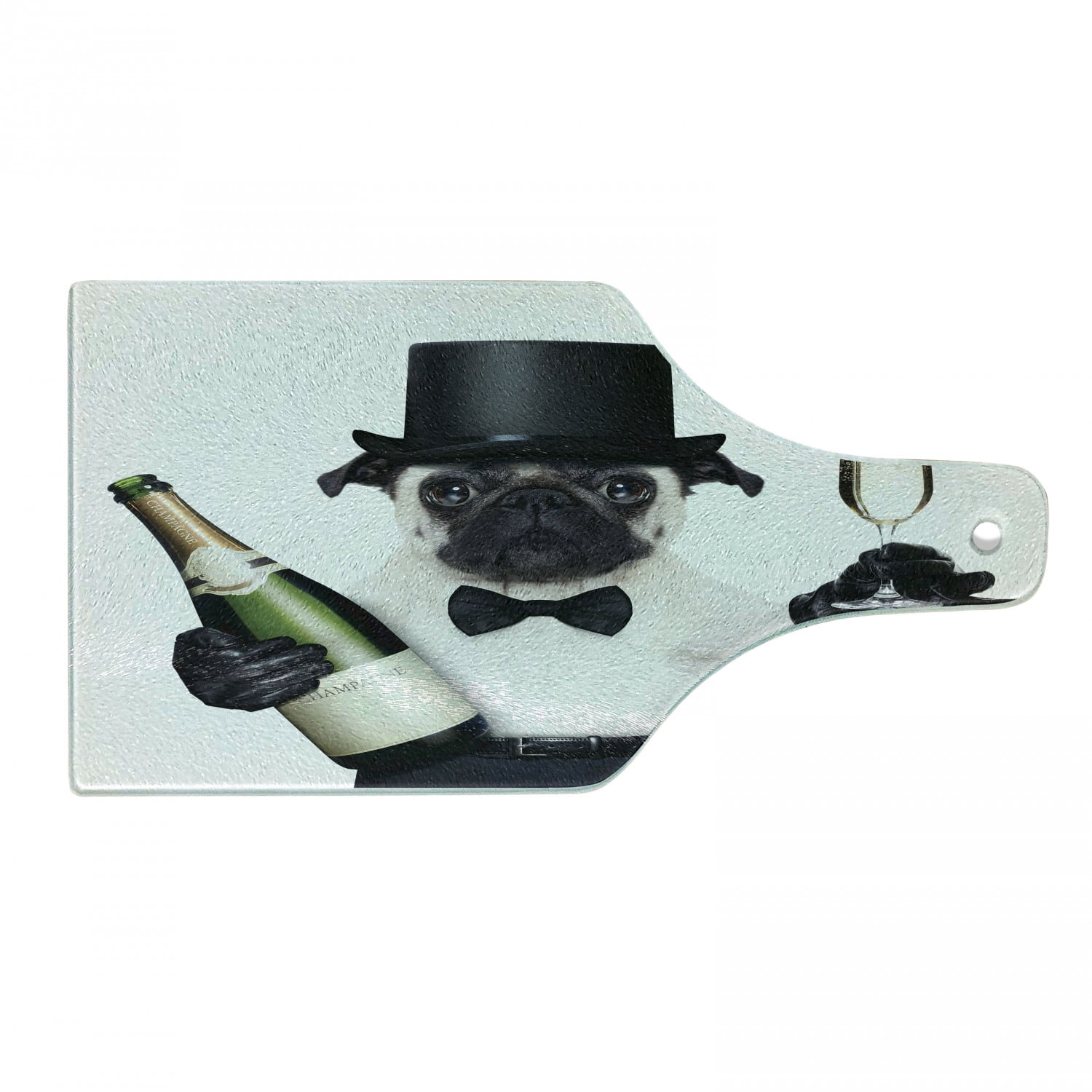 Pug Cutting Board, Celebration Dog with Champagne Bottle While Toasting ...