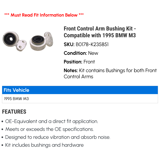 Front Control Arm Bushing Kit - Compatible with 1995 BMW M3 - Walmart.com