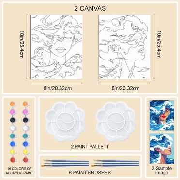 VOCHIC 4 Pack 8x10 Pre Drawn Canvas Painting Kit for Adults, Kids ...