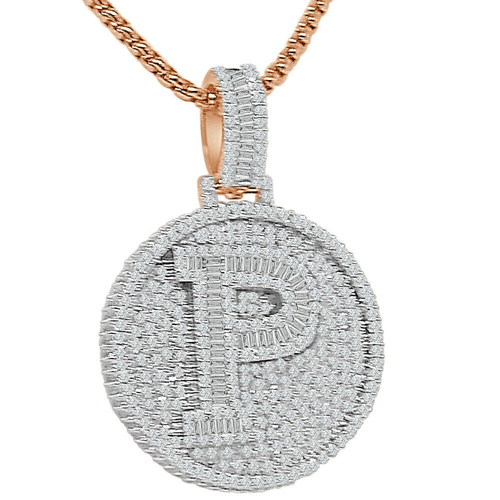 3D Baguette Round Bezel Rose Gold Initial Letter P Alphabet Charm ...