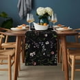 Black Wildflower Table Runner, Country Pastoral Dark Red Blue Flowers ...