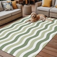 Abstract Waves Outdoor Rug, Sage Green Water Ripple Stripes Non-Slip ...