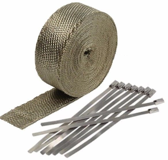 Titanium Exhaust Wrap Kit; 2 inch x 50 ft Roll w/8 Stainless Steel Zip ...