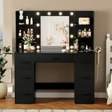 Furmax Vanity Set with Mirror and Chair, 7 Drawers, Built-In Charging ...