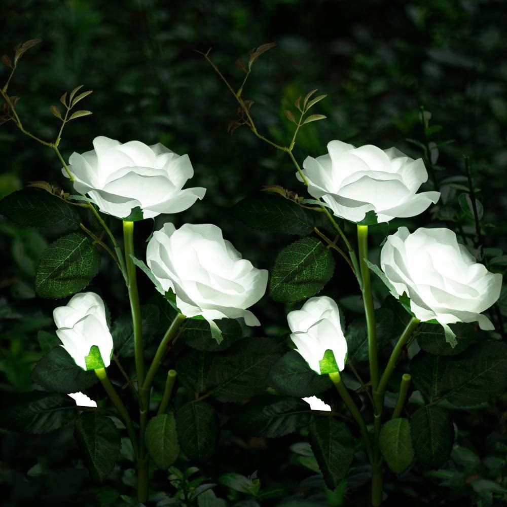 Solar Garden Lights ,2 x White Solar Rose Lights Solar Outdoor Lights ...