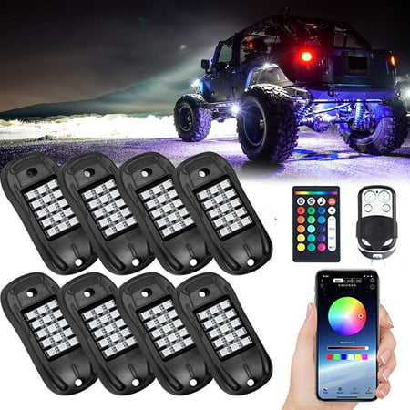 USTELLAR RGB LED Rock Lights 8 Pod Remote Multicolor Undercarriage Neon ...