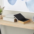DecMode Textured Stripe Faux Book Storage Cream Faux Leather Decorative ...