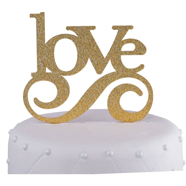 Unik Occasions Love Wedding Acrylic Cake Topper, Gold Glitter - Walmart.com