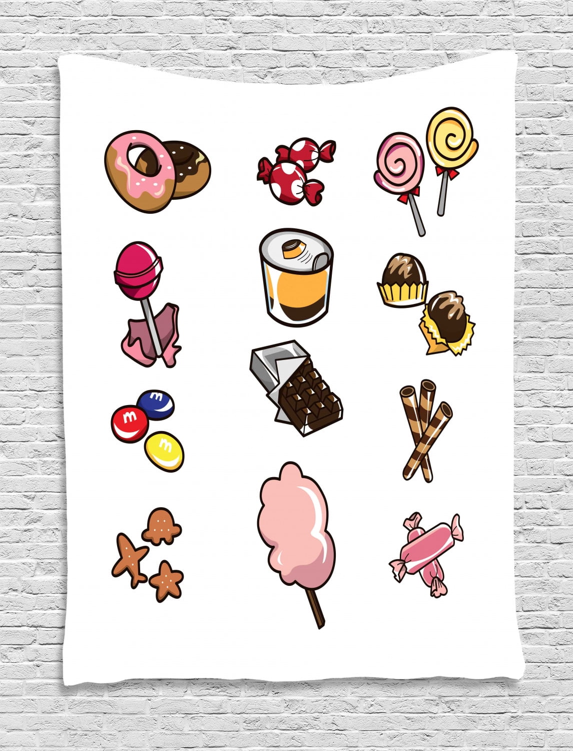 Chocolate Tapestry, Cartoon Style of Various Candies Sugary Treats ...