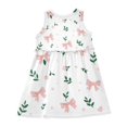 Pink Bows Small Flowers Green Leaves Sleeveless Dress A-Line One-Piece ...