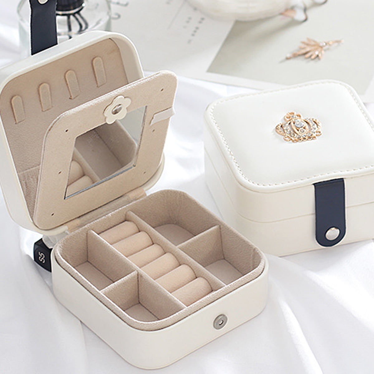 Jewelry Cosmetic Box Organizer Portable Travel Leather Necklace Ring ...