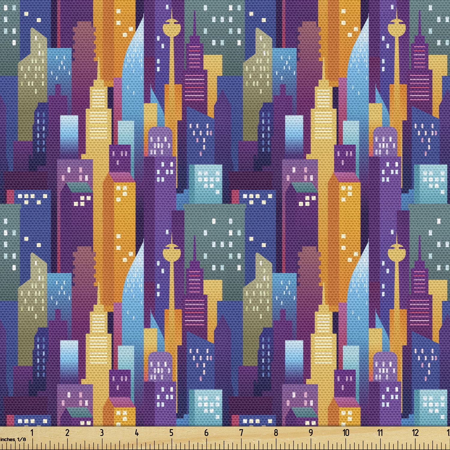 Colorful Upholstery Fabric by the Yard, Modern Buildings Big Town ...