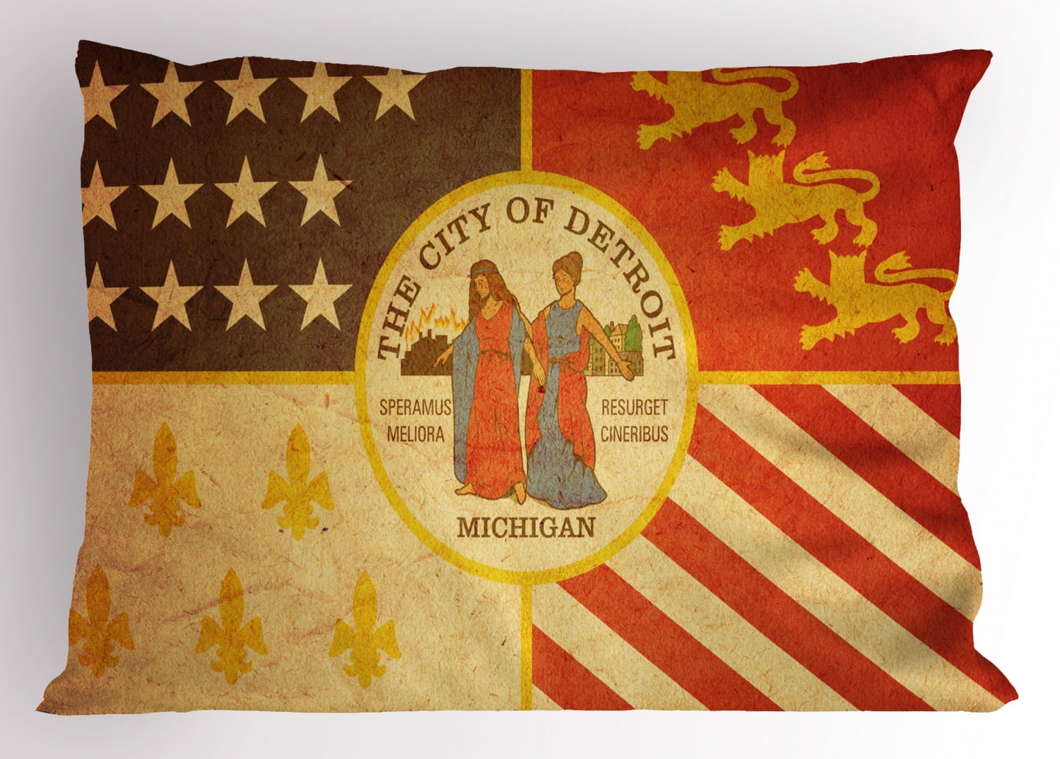 Detroit Pillow Sham Historical Old Symbol of Detroit City Rusty Looking ...