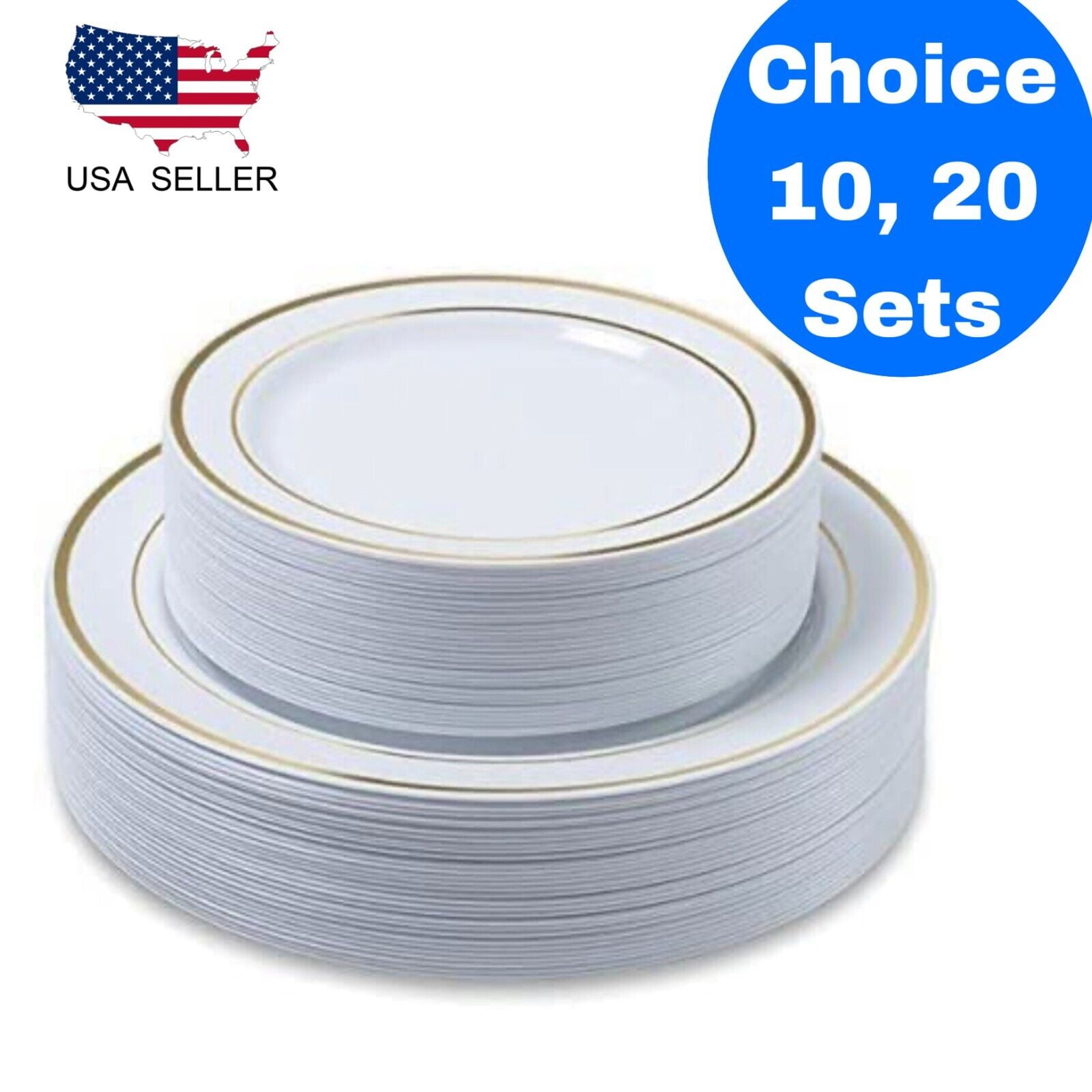 Prime Disposable Gold Trim Plastic Party Plates 9'' and 6'' Heavy Duty ...